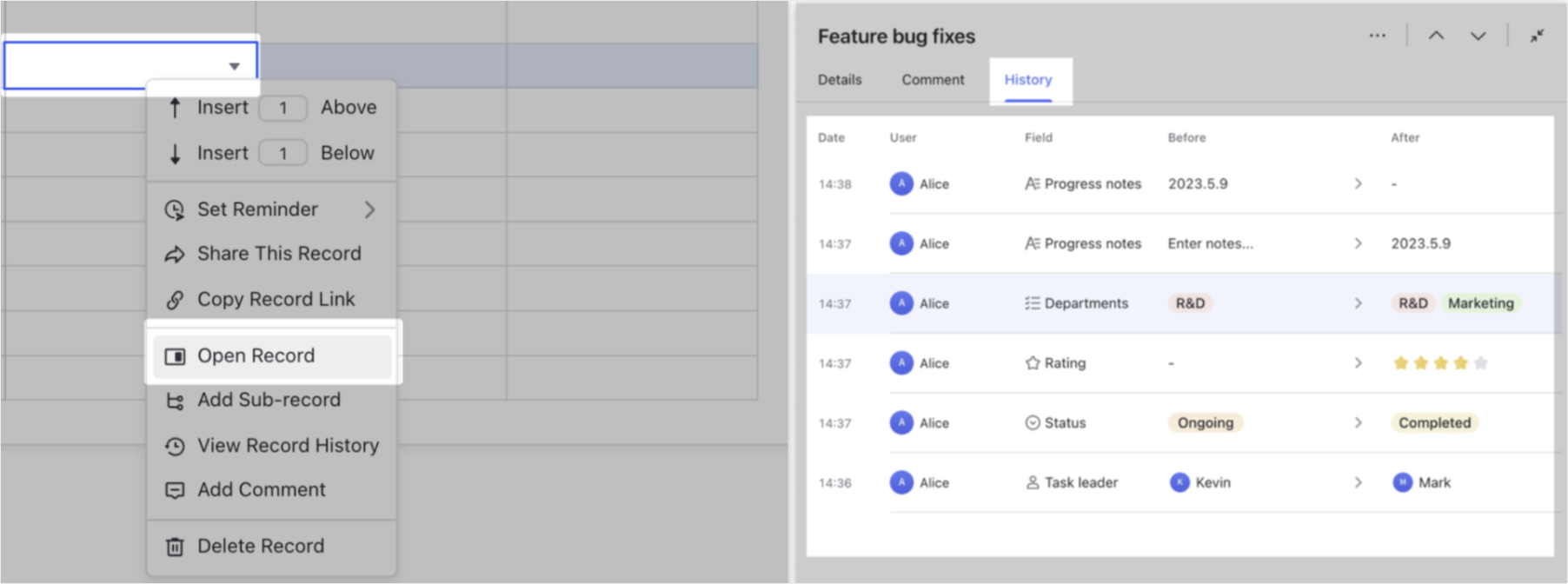 View edit history in Base