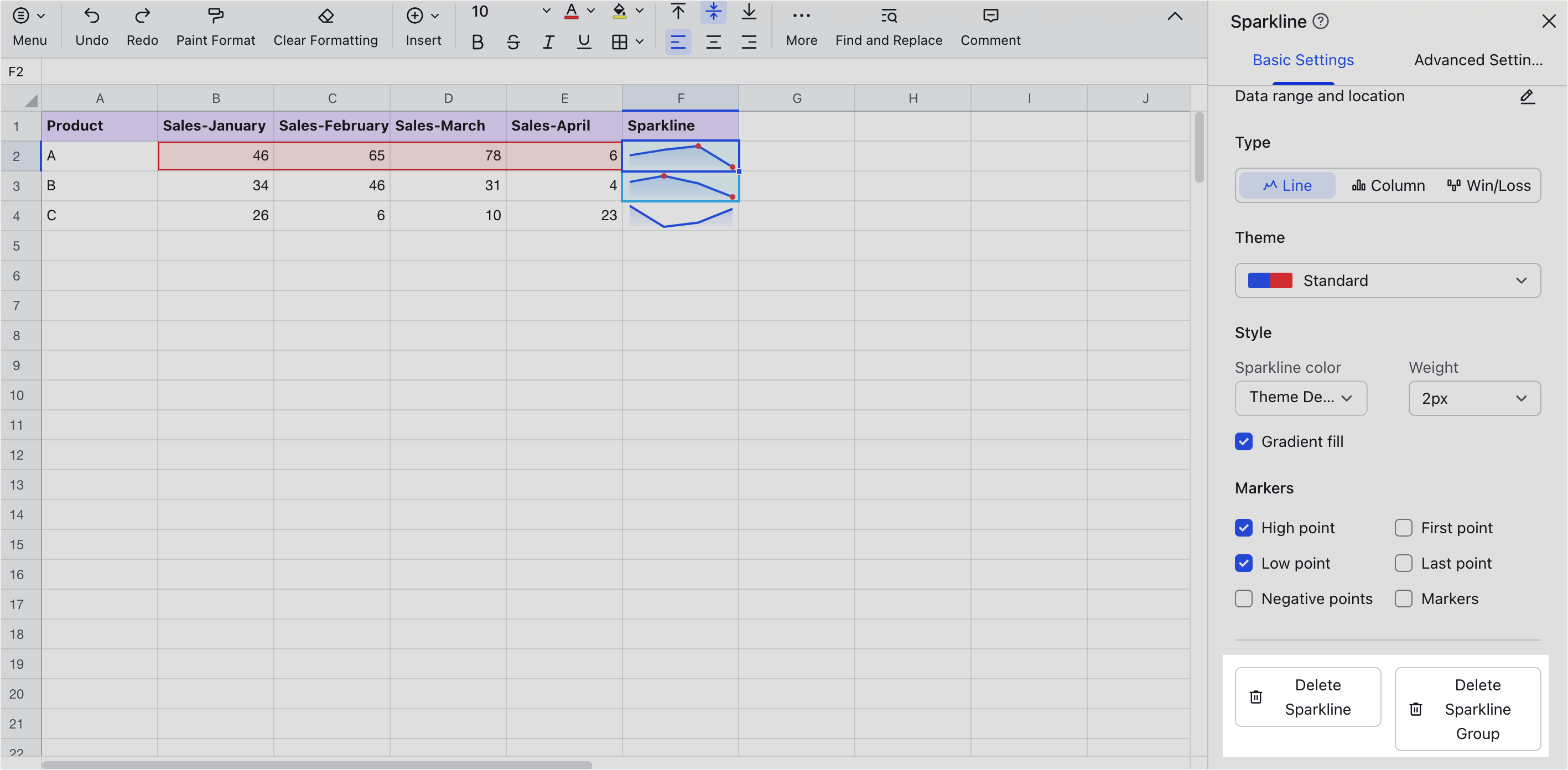 Use sparklines in Sheets