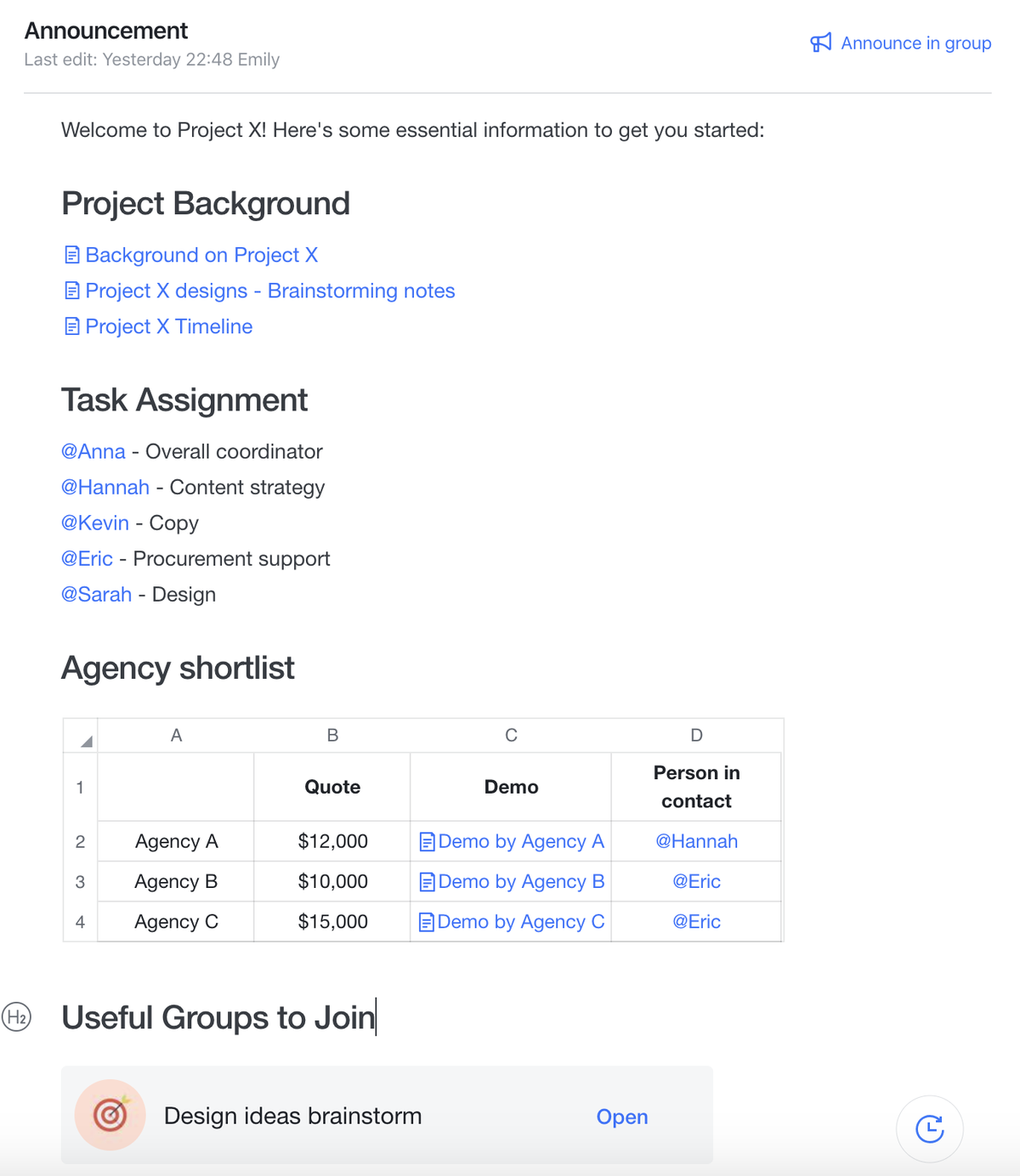 Write an effective group announcement