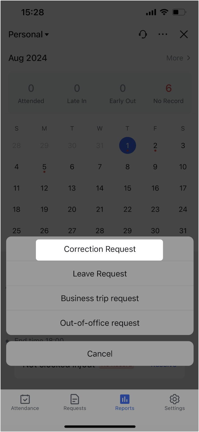Submit an Attendance correction request