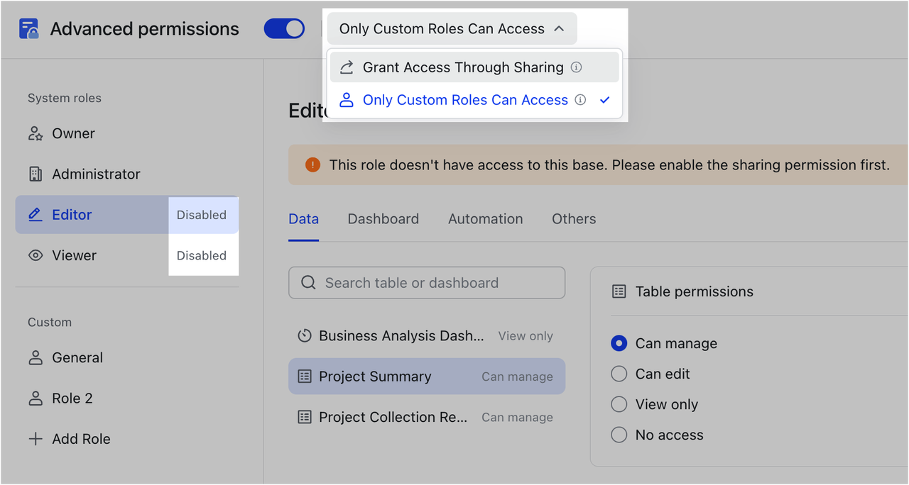 V7.39 Advanced permissions in Base is optimized for more secure collaboration!