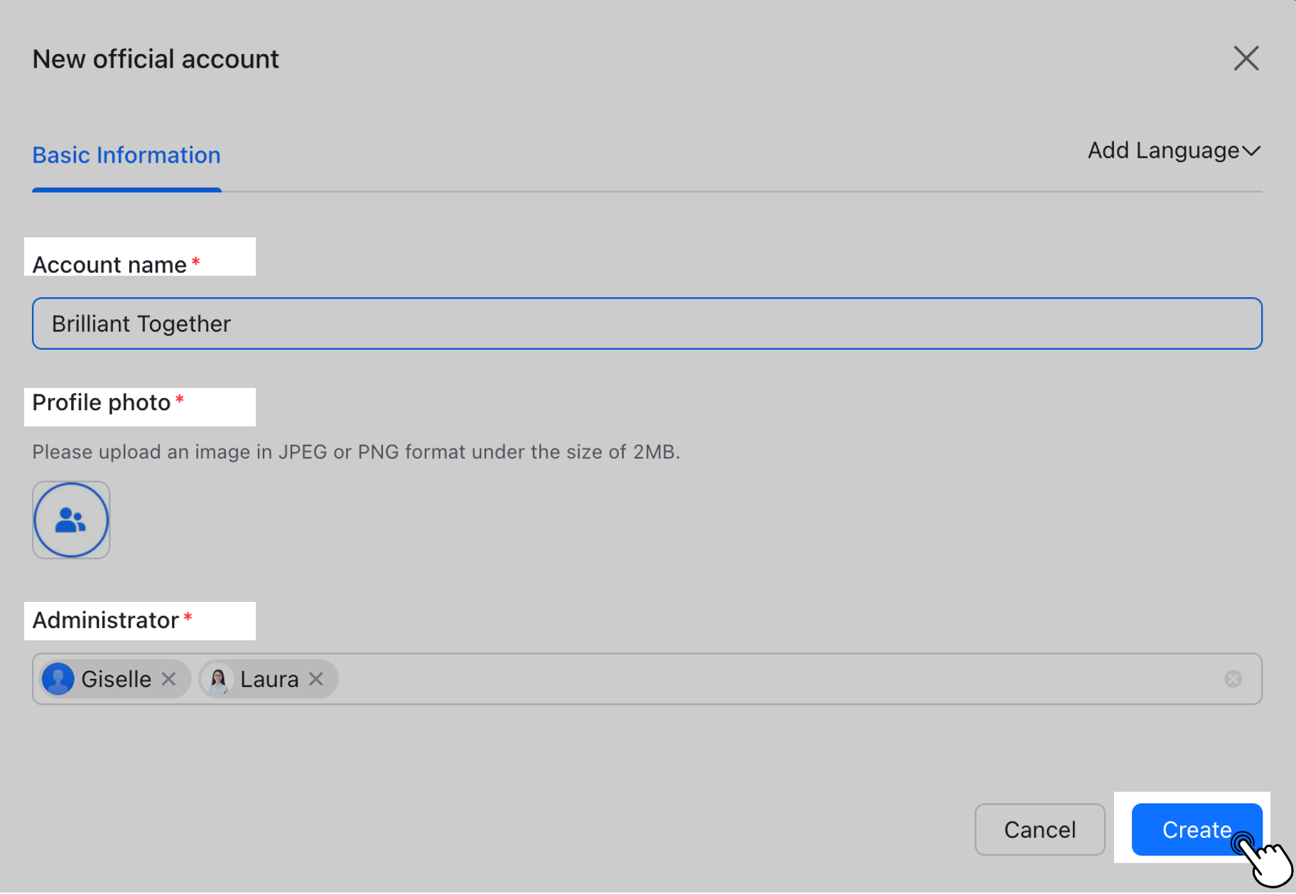 Admin | Create, use, and manage official accounts in Moments