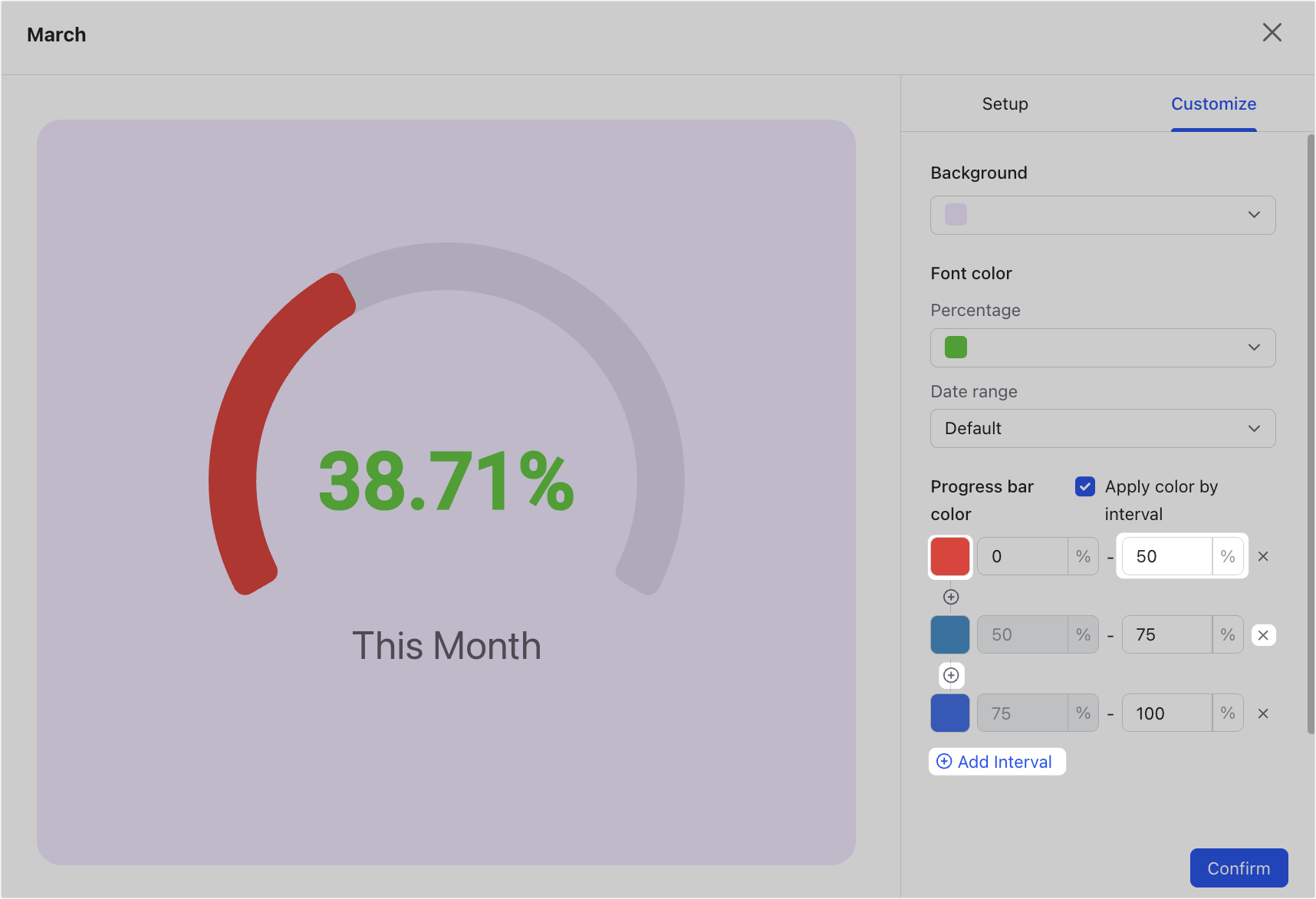 Use progress charts in dashboards