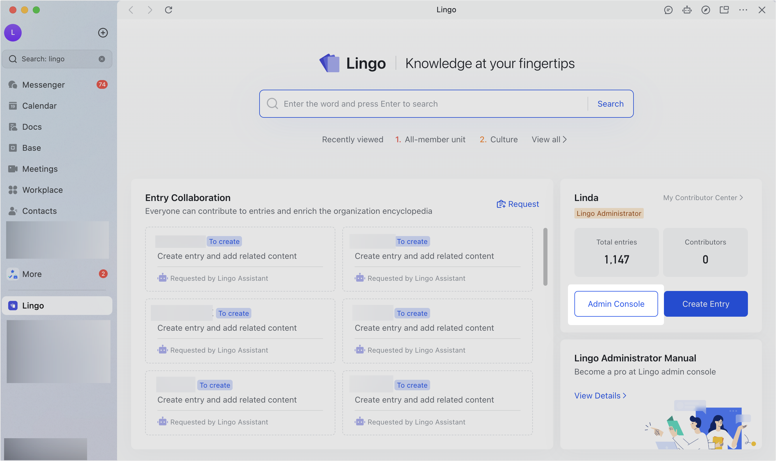 Access the Lingo admin console