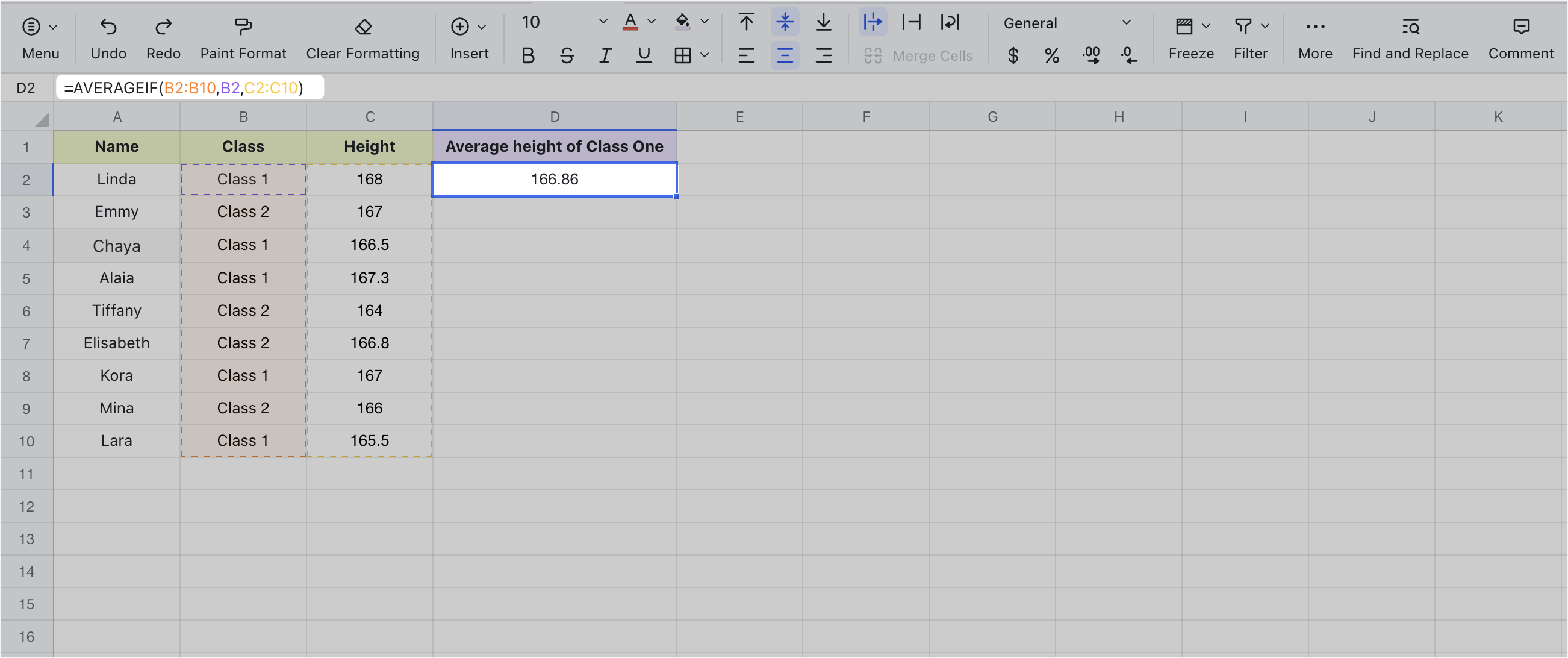 AVERAGEIF function for Sheets