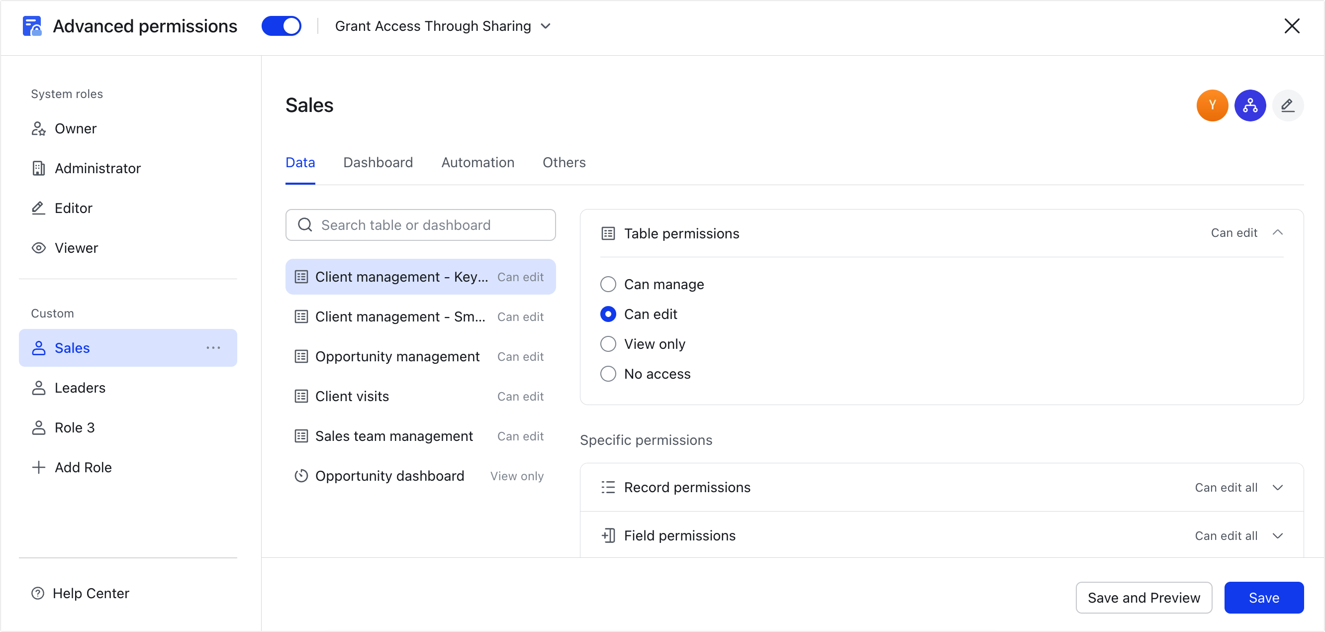Use advanced permissions in Base