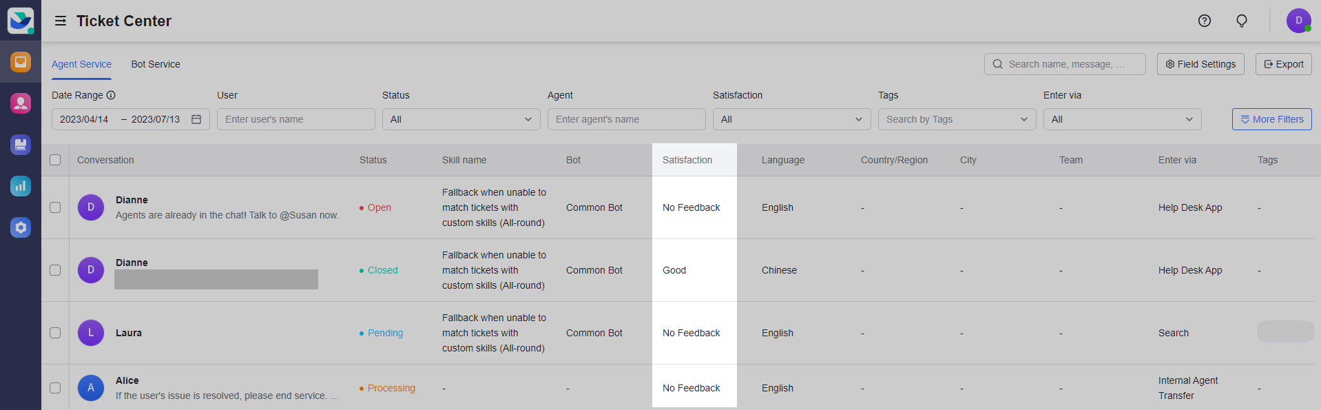 Configure Help Desk satisfaction surveys
