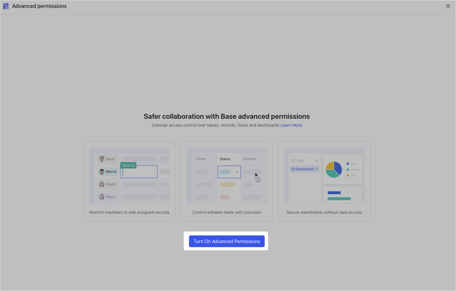 Use advanced permissions in Base