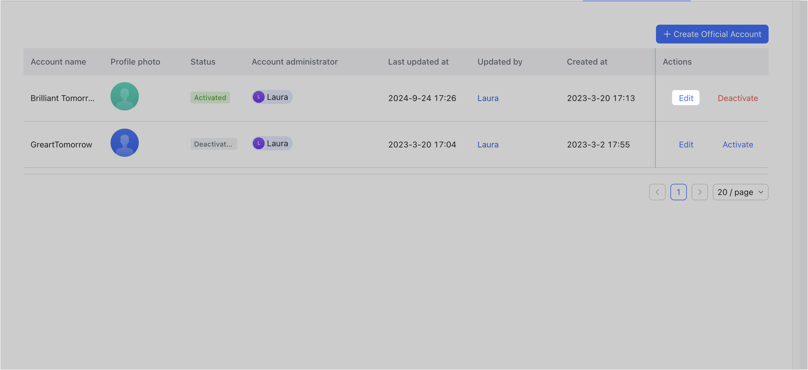 Admin | Create, use, and manage official accounts in Moments
