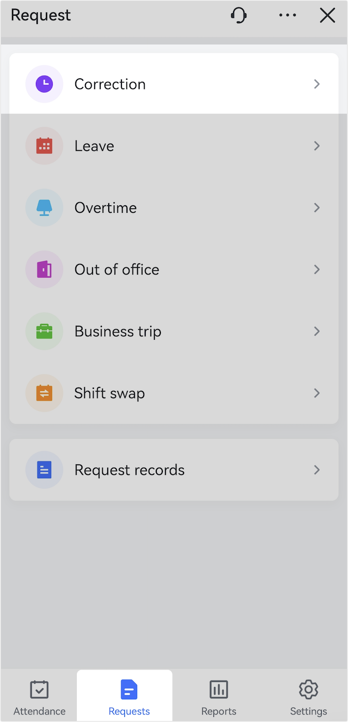 Submit an Attendance correction request