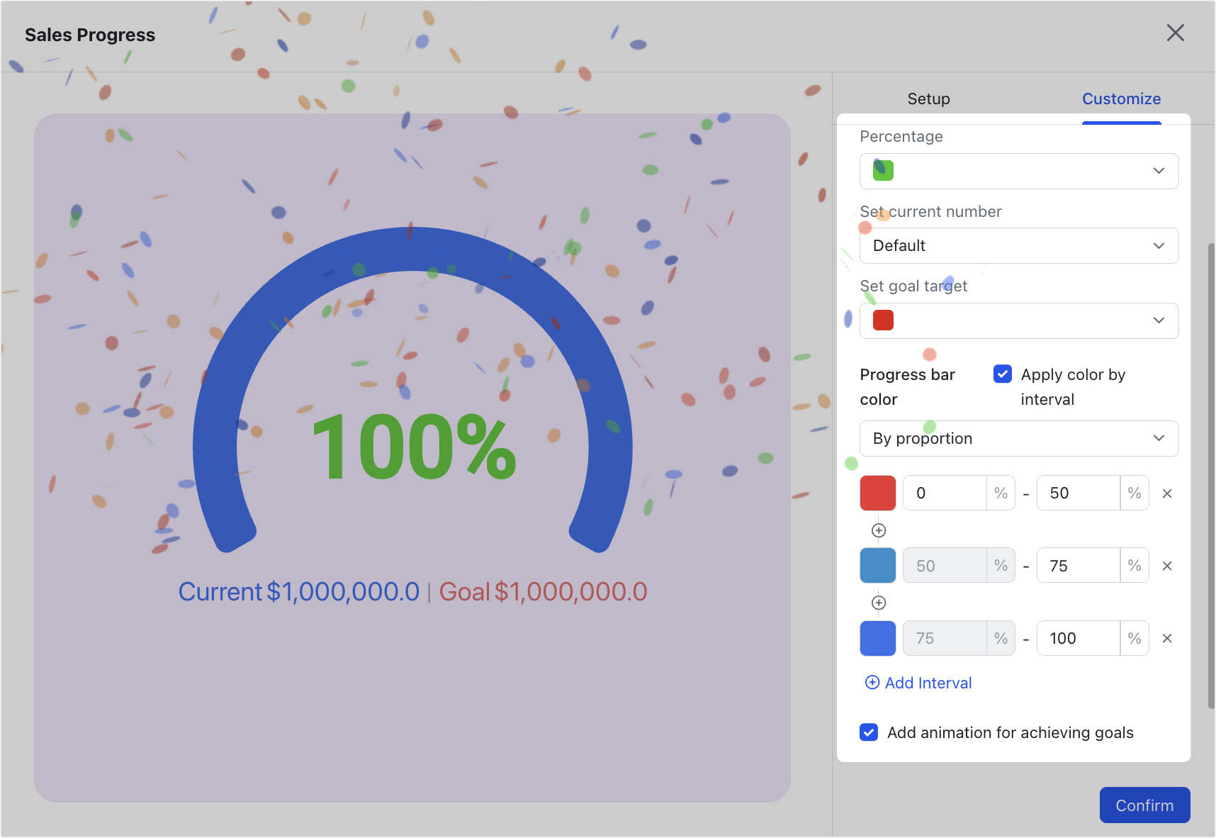 Use progress charts in dashboards