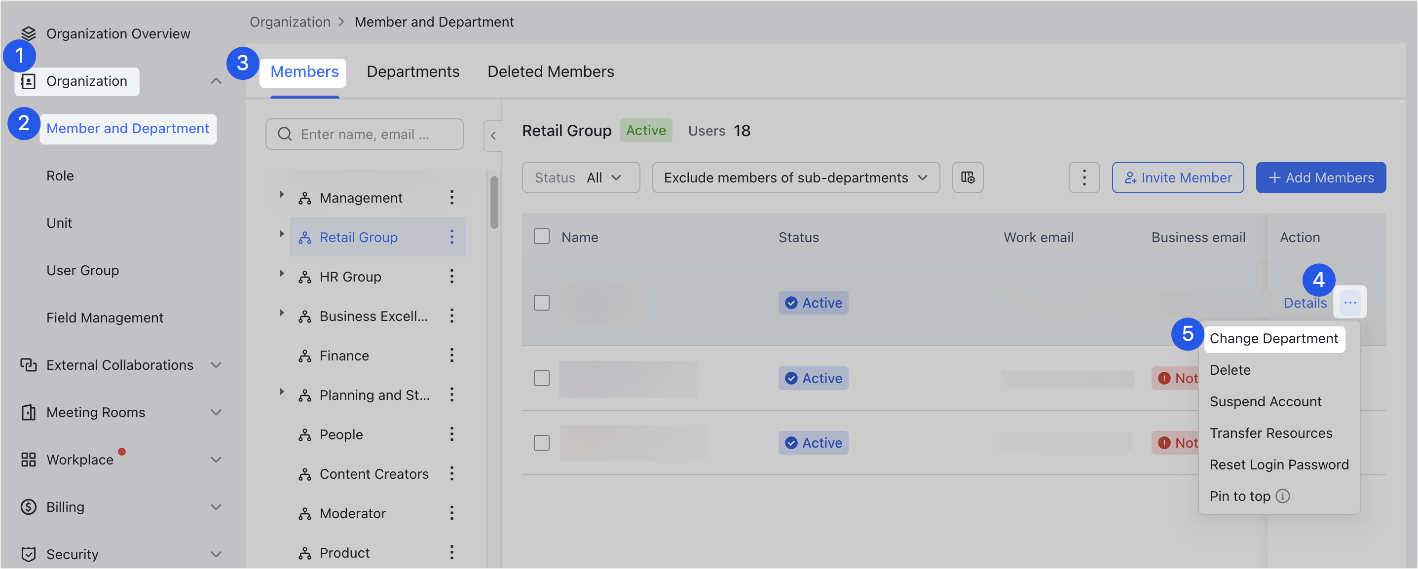 Admin | Change department for members