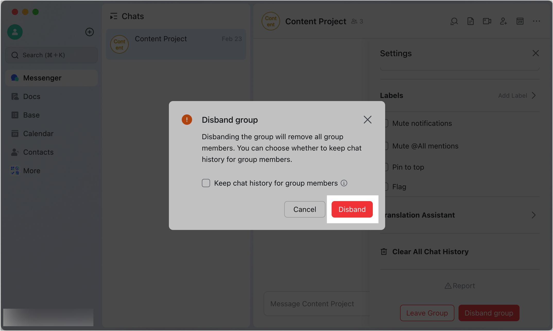 Assign a new group owner or disband a group