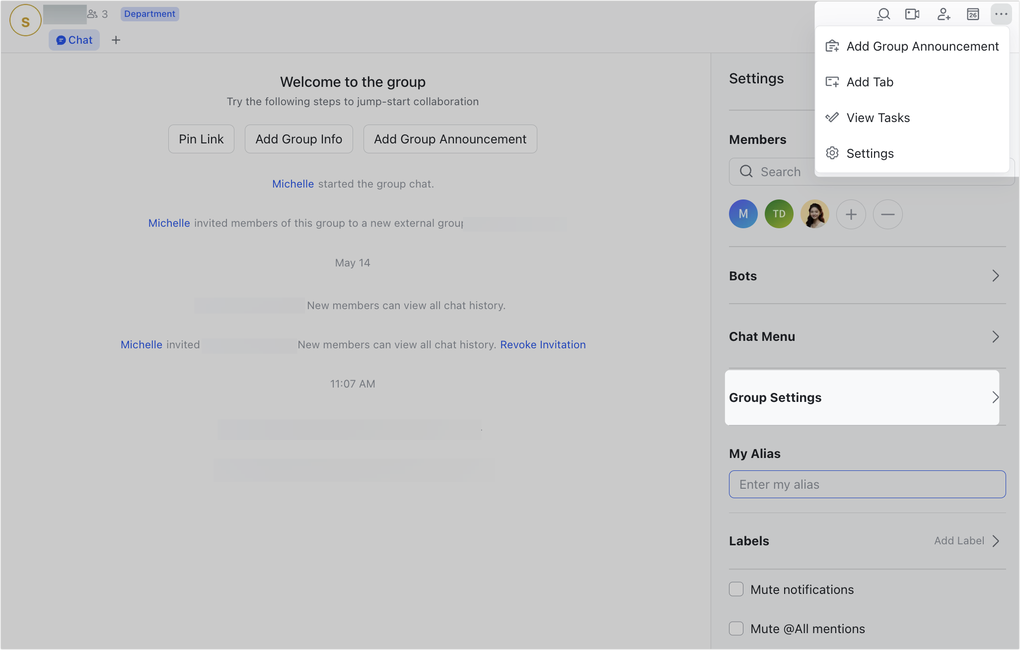 Create rules for department members to automatically join a group chat