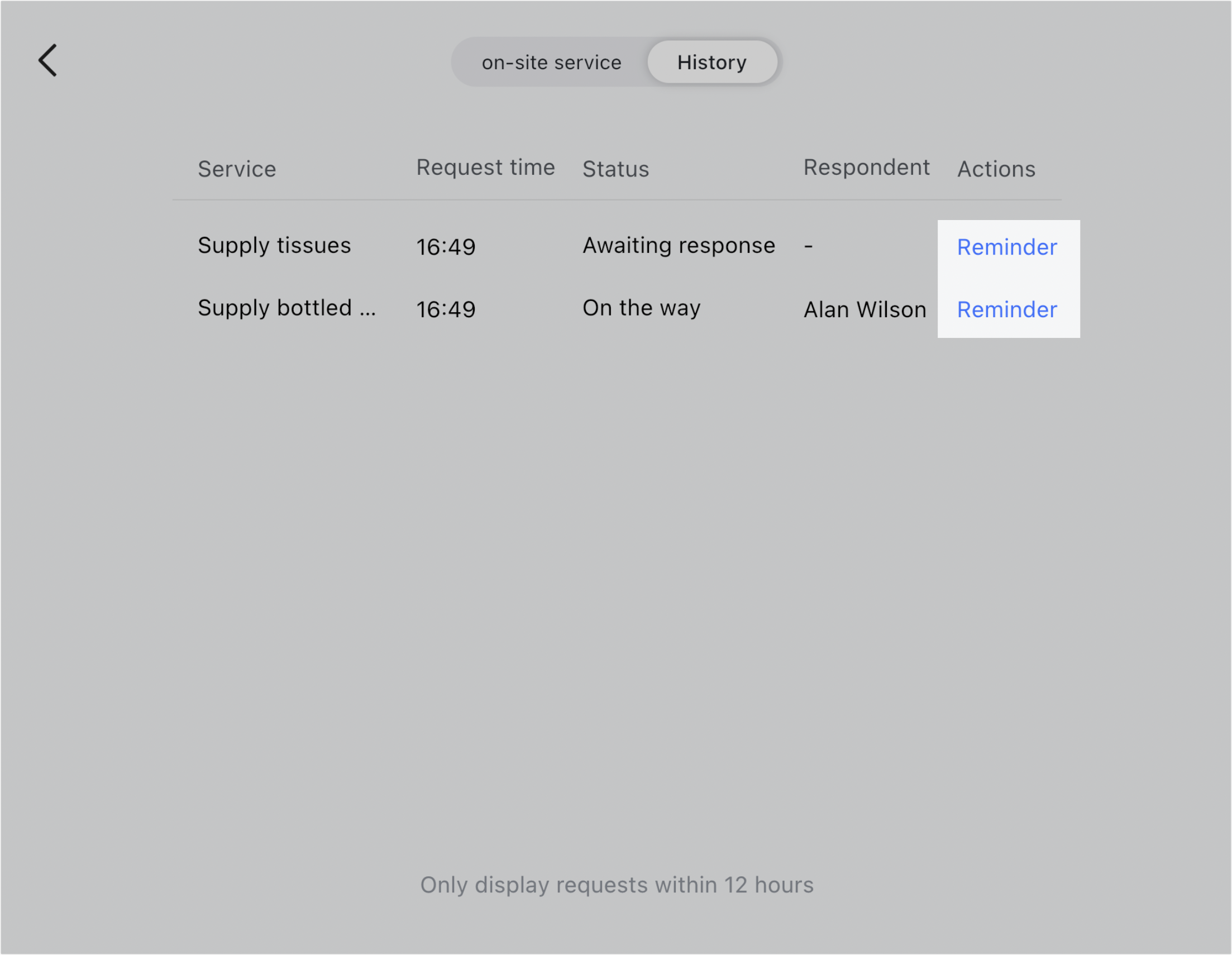 Request on-site services in Lark Rooms