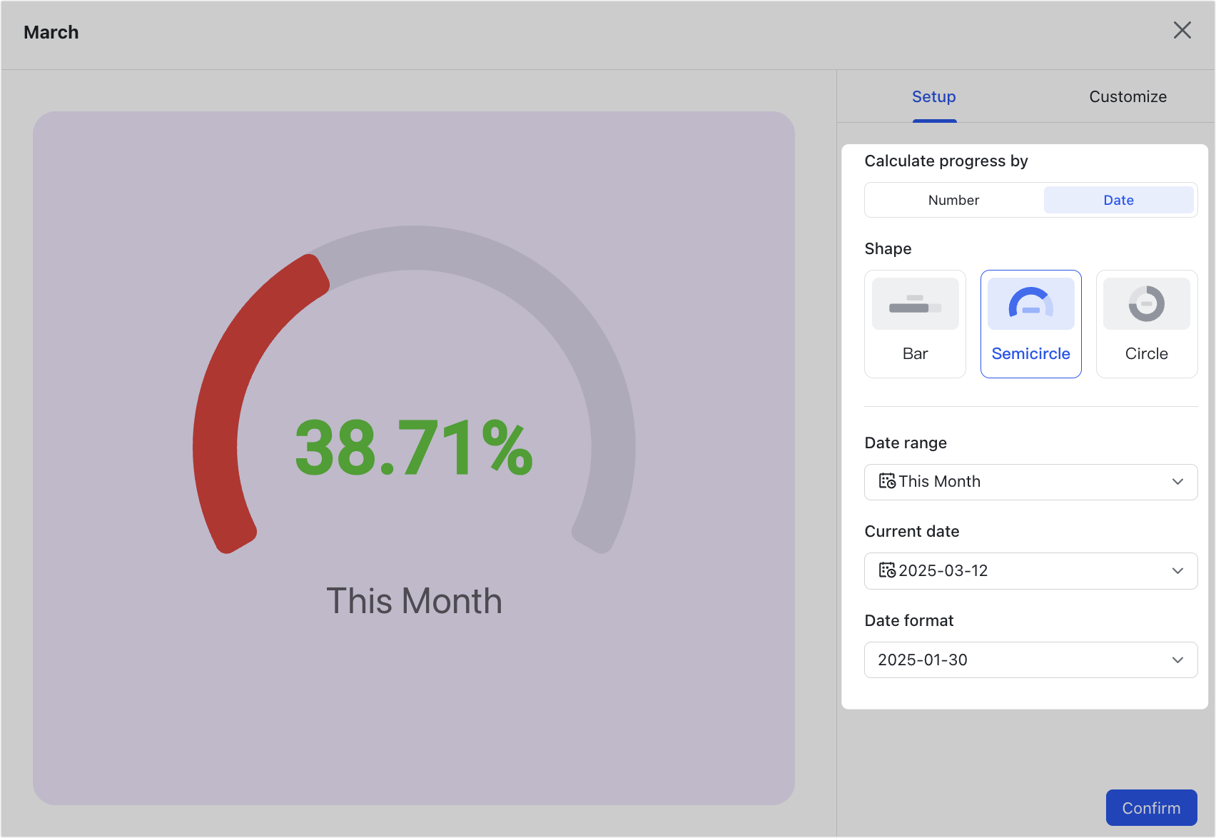 Use progress charts in dashboards