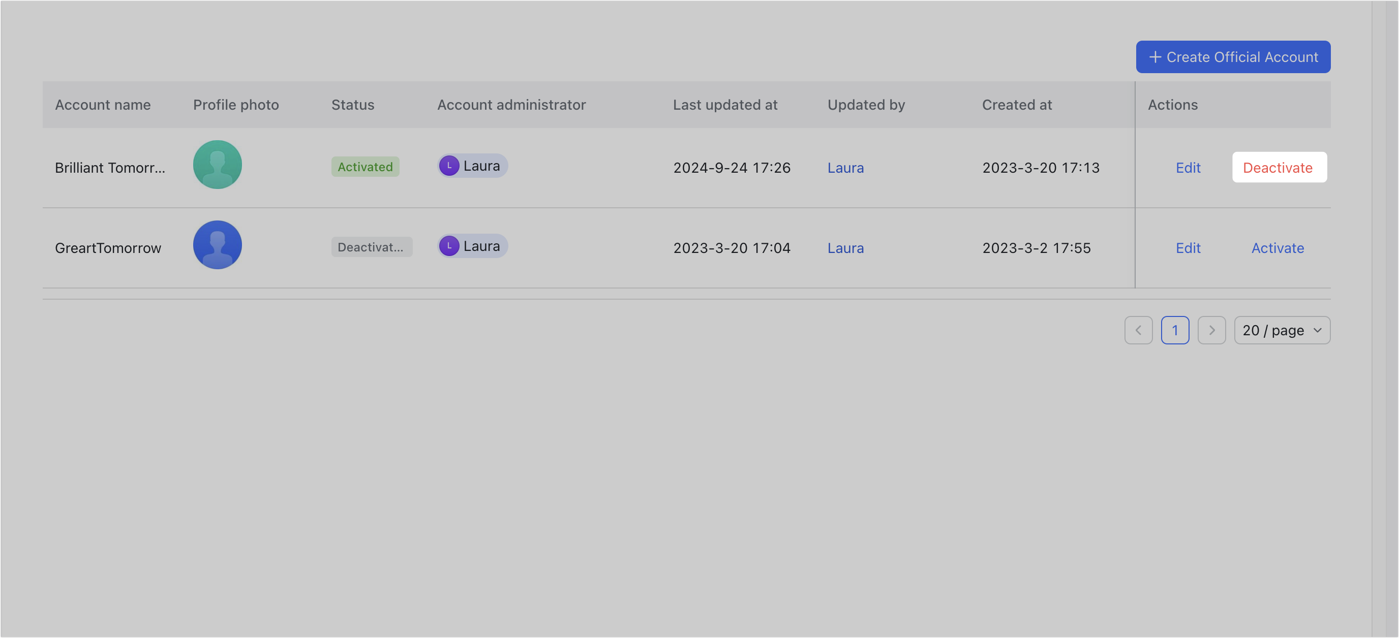 Admin | Create, use, and manage official accounts in Moments